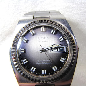Vintage Mens Austin Premier Automatic Watch: Swiss Movement, Brushed ...