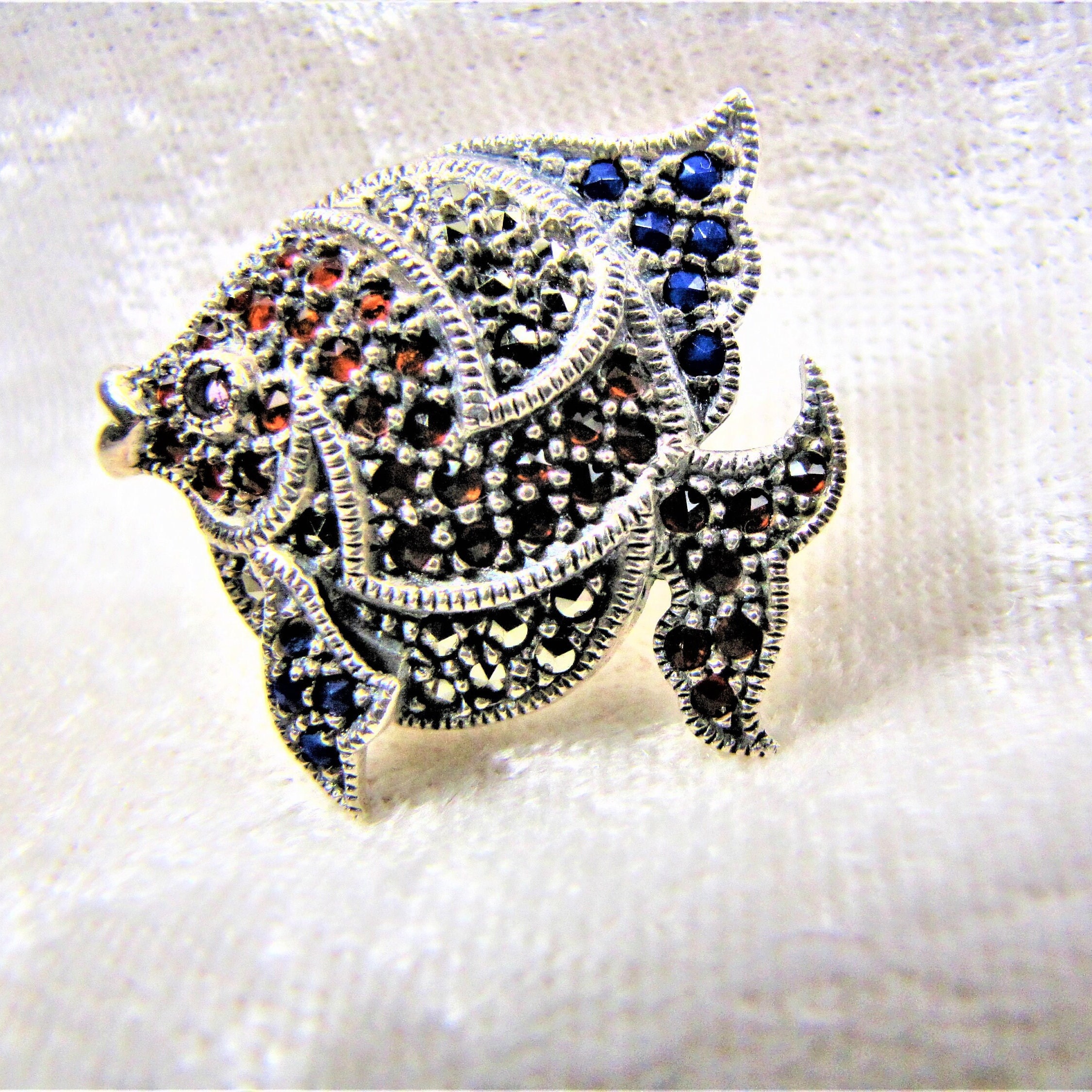 Judith Jack Sterling Silver Fish Brooch: Garnet, Tanzanite, Pyrite ...