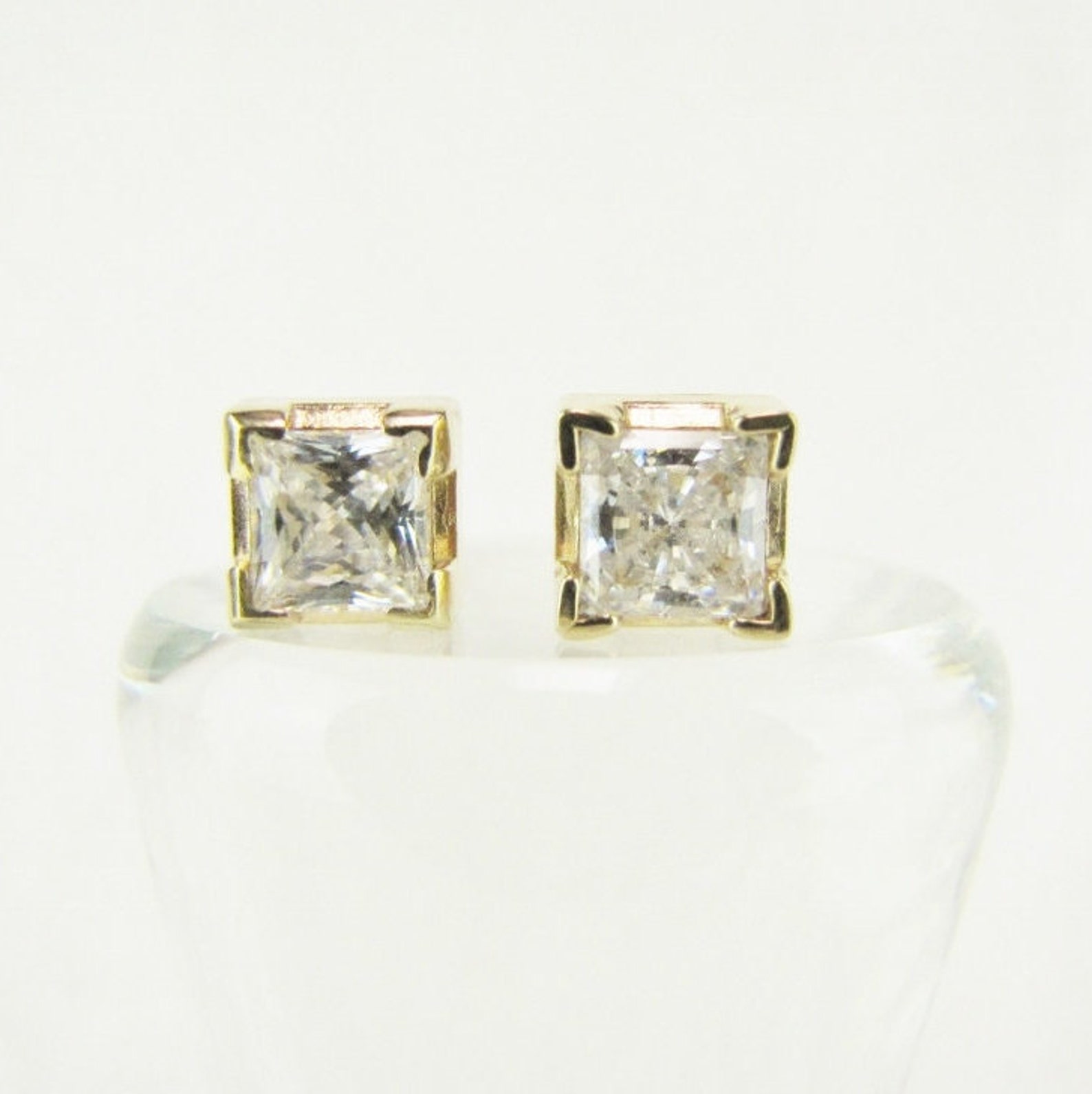 14K Solid Gold Stud Earrings Bridal Crystal Studs CZ Cubic - Etsy