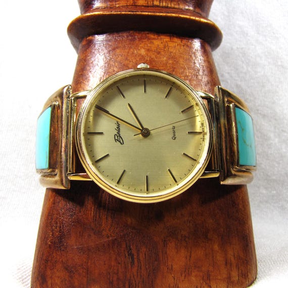 Awesome Mens 14K Solid Gold & Turquoise Watch, Bracel… - Gem