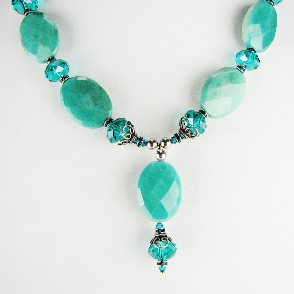 Chunky Sterling Silver Amazonite Gemstone Pendant Necklace - Etsy