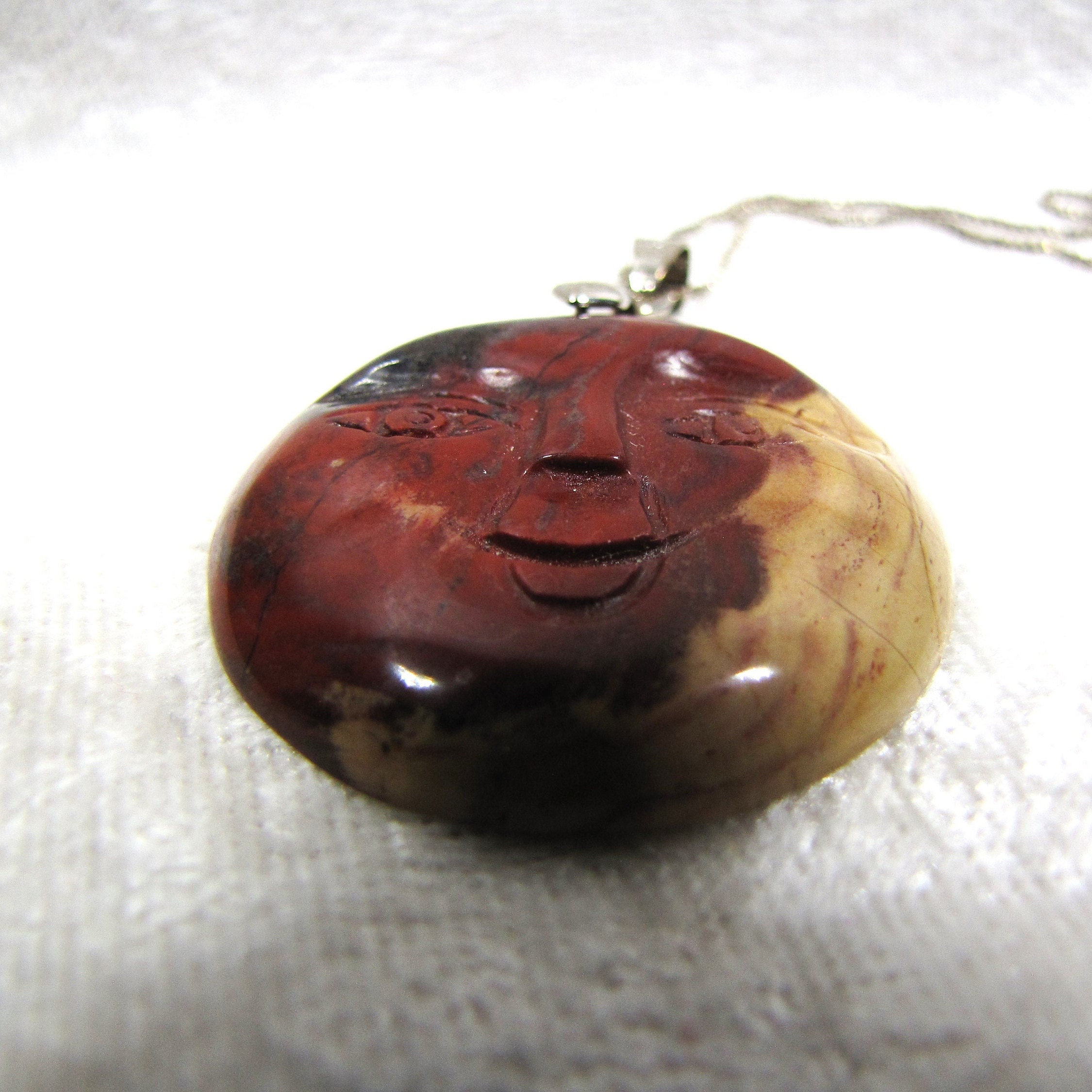 Magnificent Carved Stone Moon Face Pendant Necklace, Healing Mookaite ...