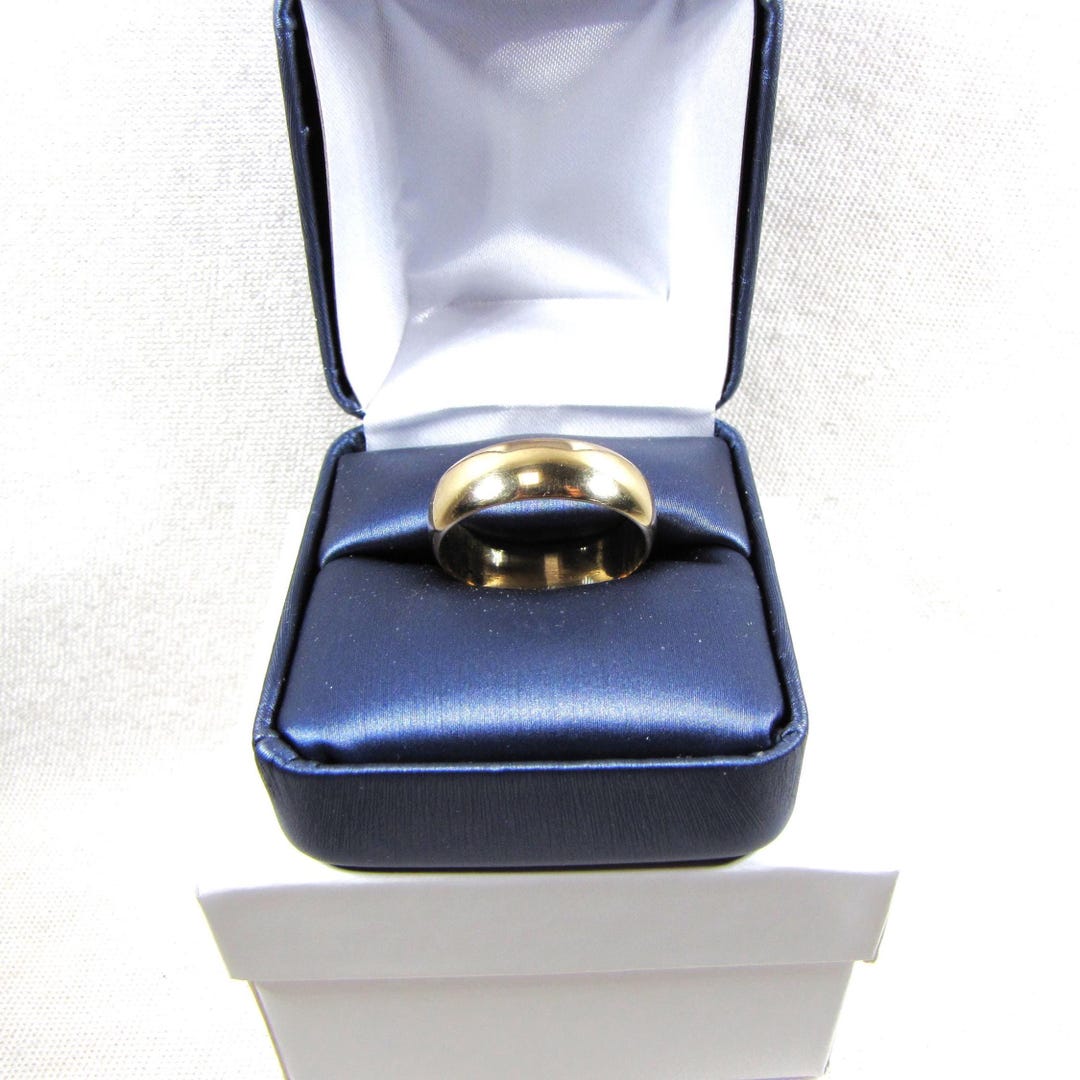 14K Gold Wedding Band Ring, Simple Solid Gold Anniversary Ring, Cigar ...