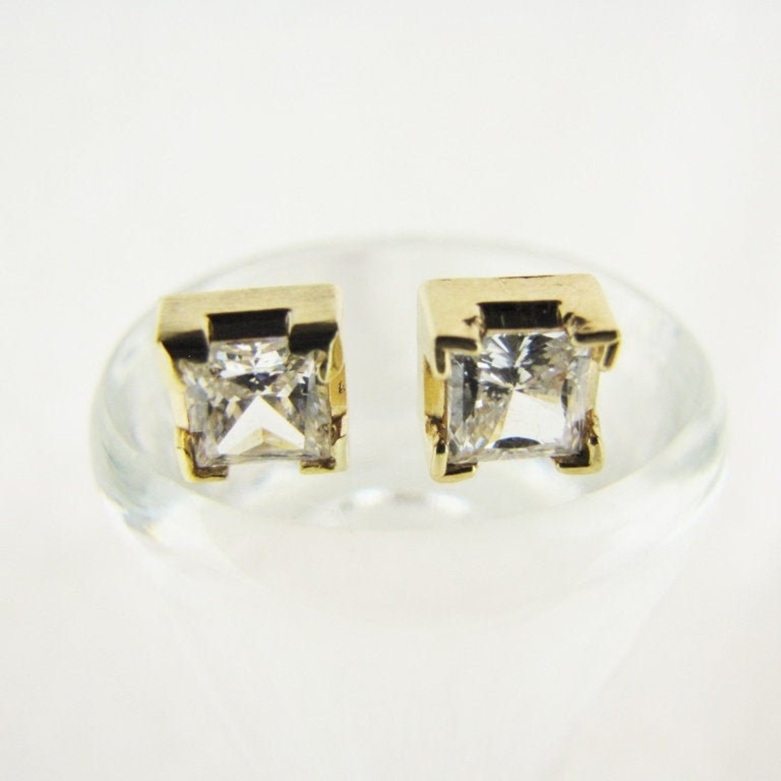 14K Solid Gold Stud Earrings, Bridal Crystal Studs, CZ, Cubic Zirconia ...