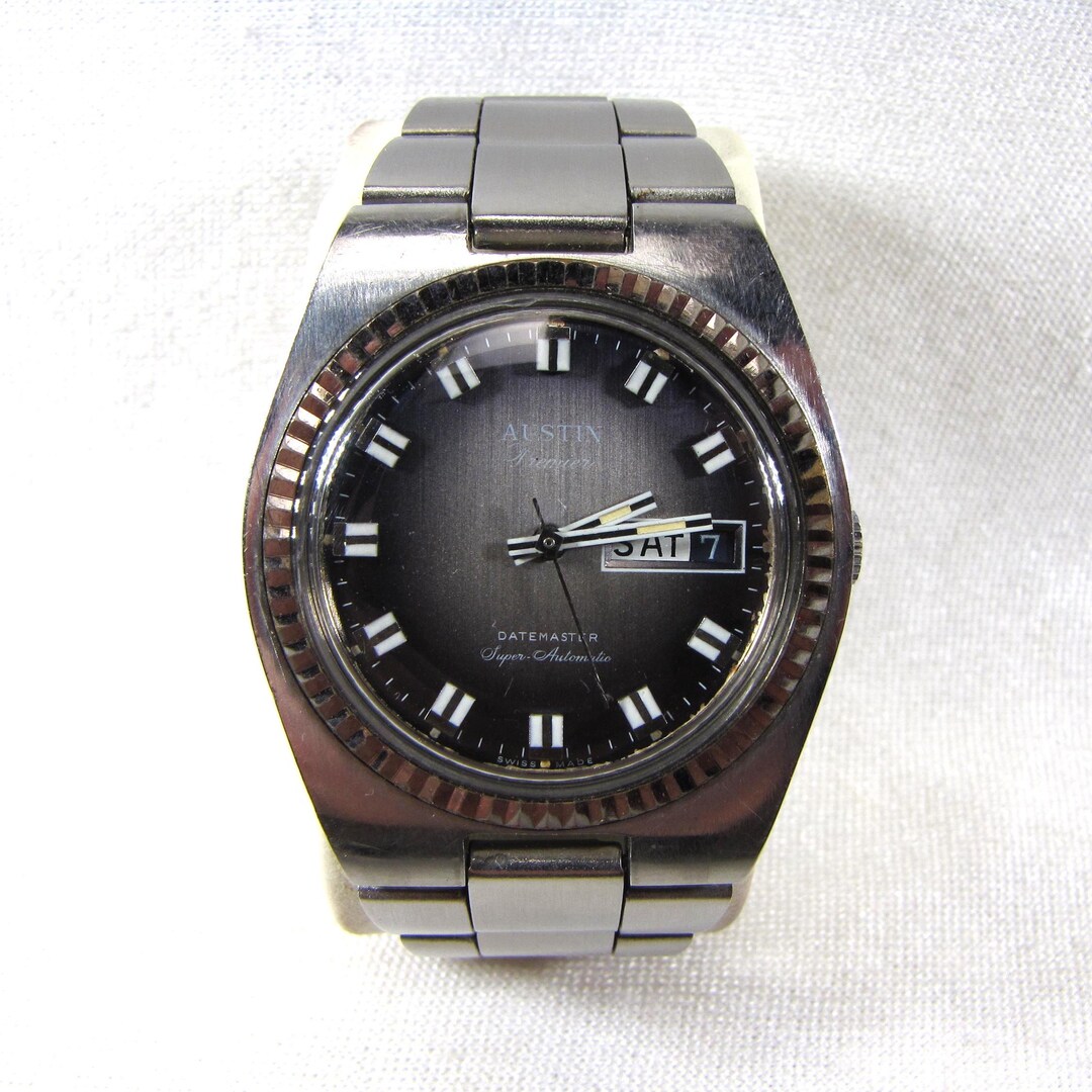 Vintage Mens Austin Premier Automatic Watch: Swiss Movement, Brushed ...