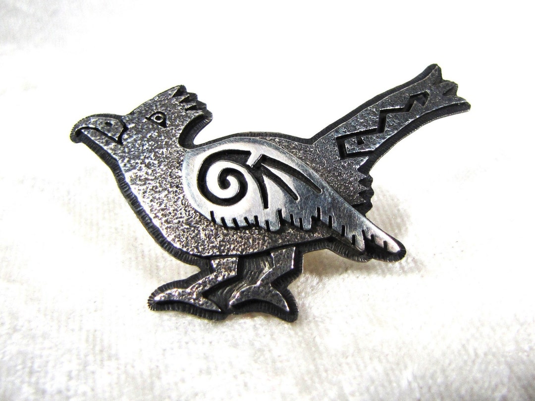 Artistic Roadrunner Bird, Small Brooch or Lapel Pin in Sterling Silver ...
