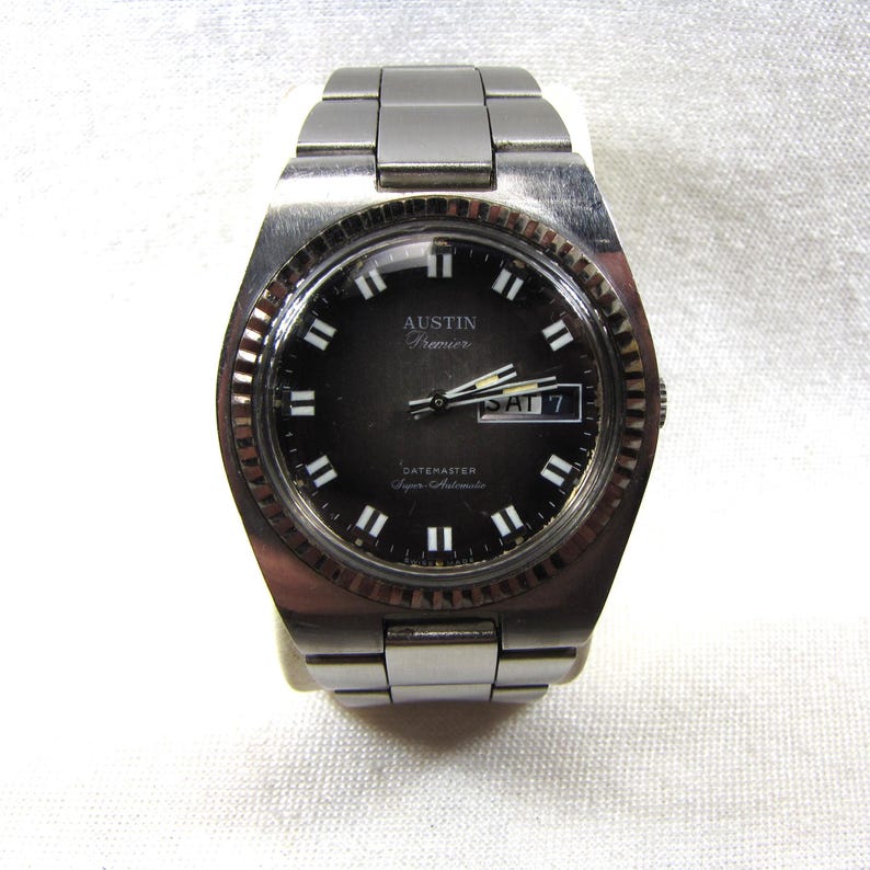 Vintage Mens Austin Premier Automatic Watch: Swiss Movement, Brushed ...