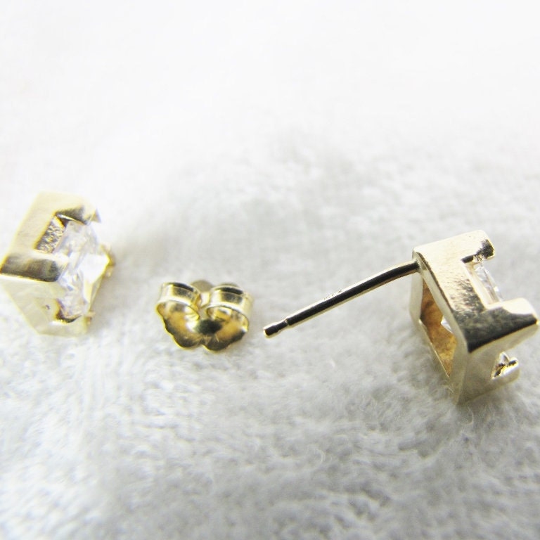 14K Solid Gold Stud Earrings Bridal Crystal Studs CZ Cubic | Etsy