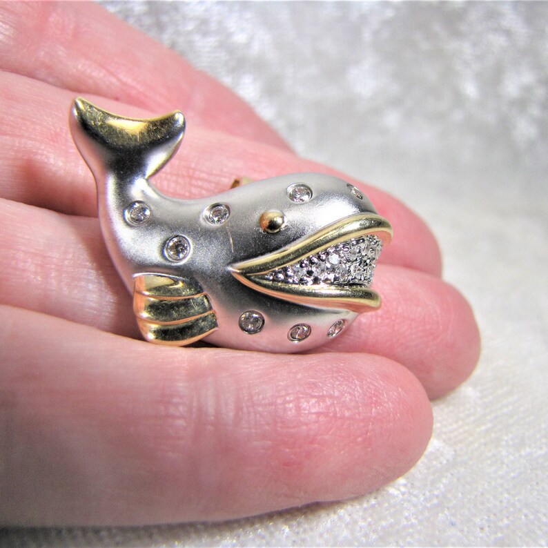Exquisite 14K Gold & Diamond Whale Pendant Brooch Combo, Luxury ...
