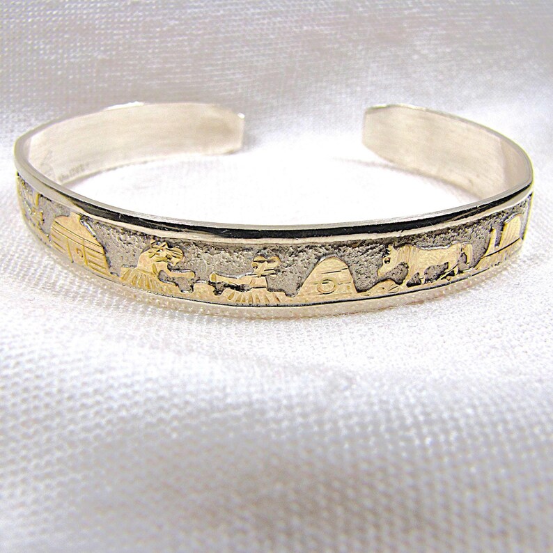Native American Tribal Indian Cuff Bracelet, Sterling Silver & 12K Gold ...