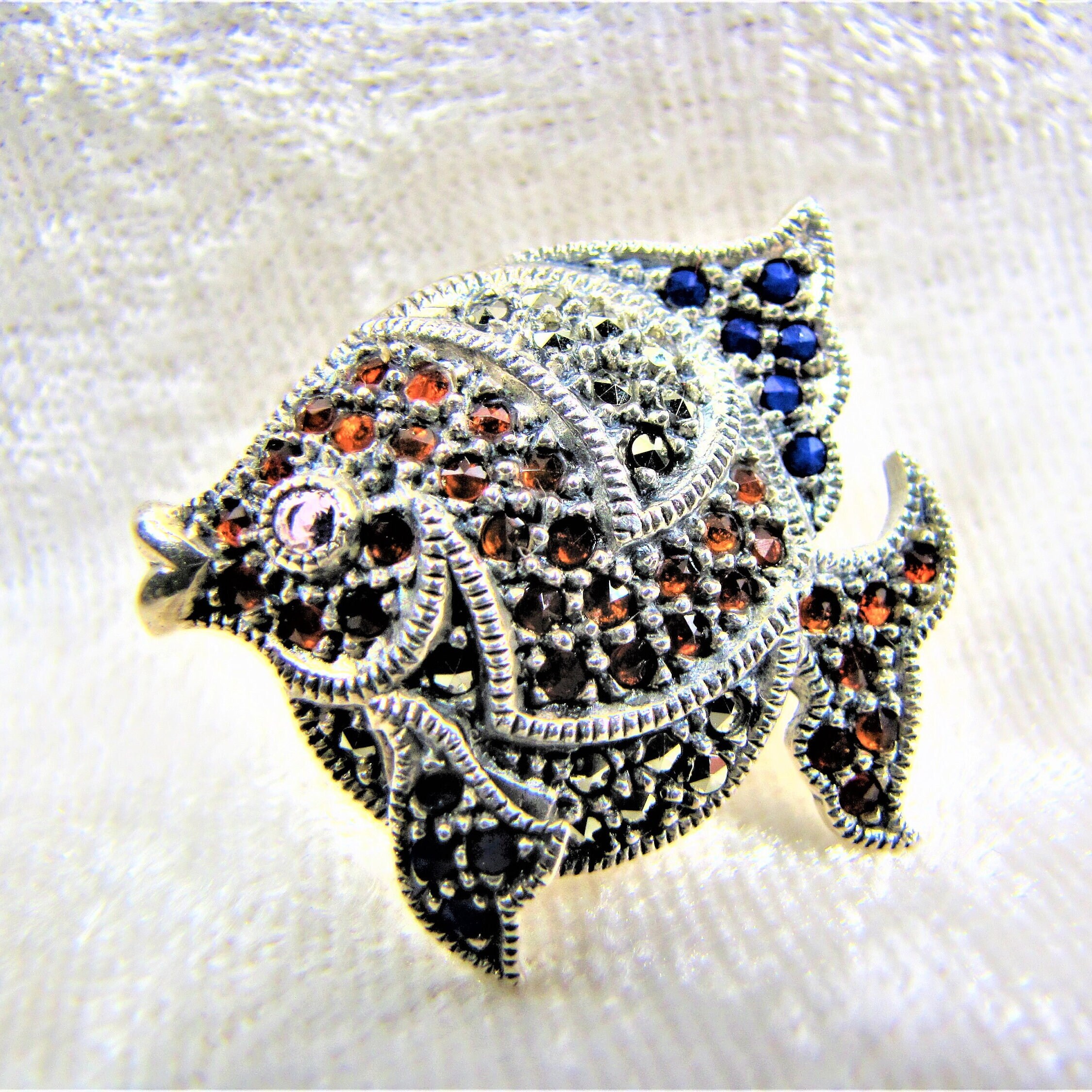 Judith Jack Sterling Silver Fish Brooch: Garnet, Tanzanite, Pyrite ...