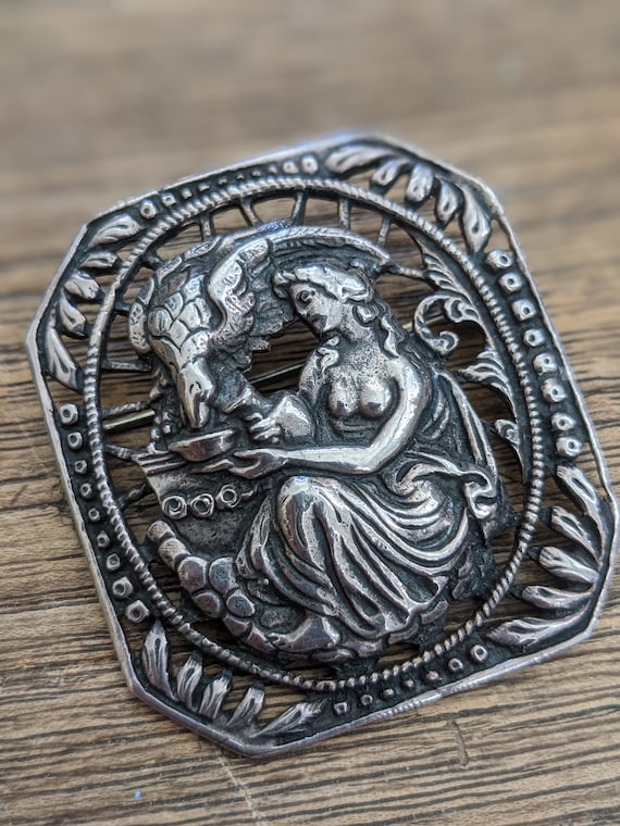 Vintage Goddess Hebe & The Eagle Sterling Silver Broo… - Gem