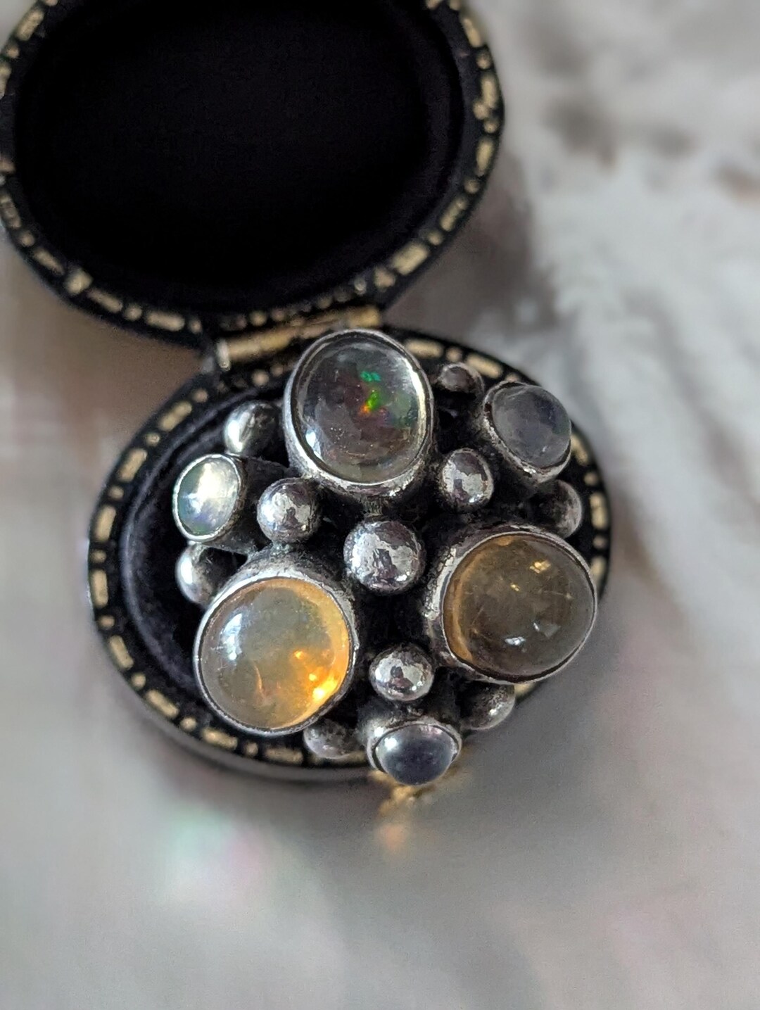 Antique/vintage Arts & Crafts Opal Cluster Ring // Sterling Silver ...