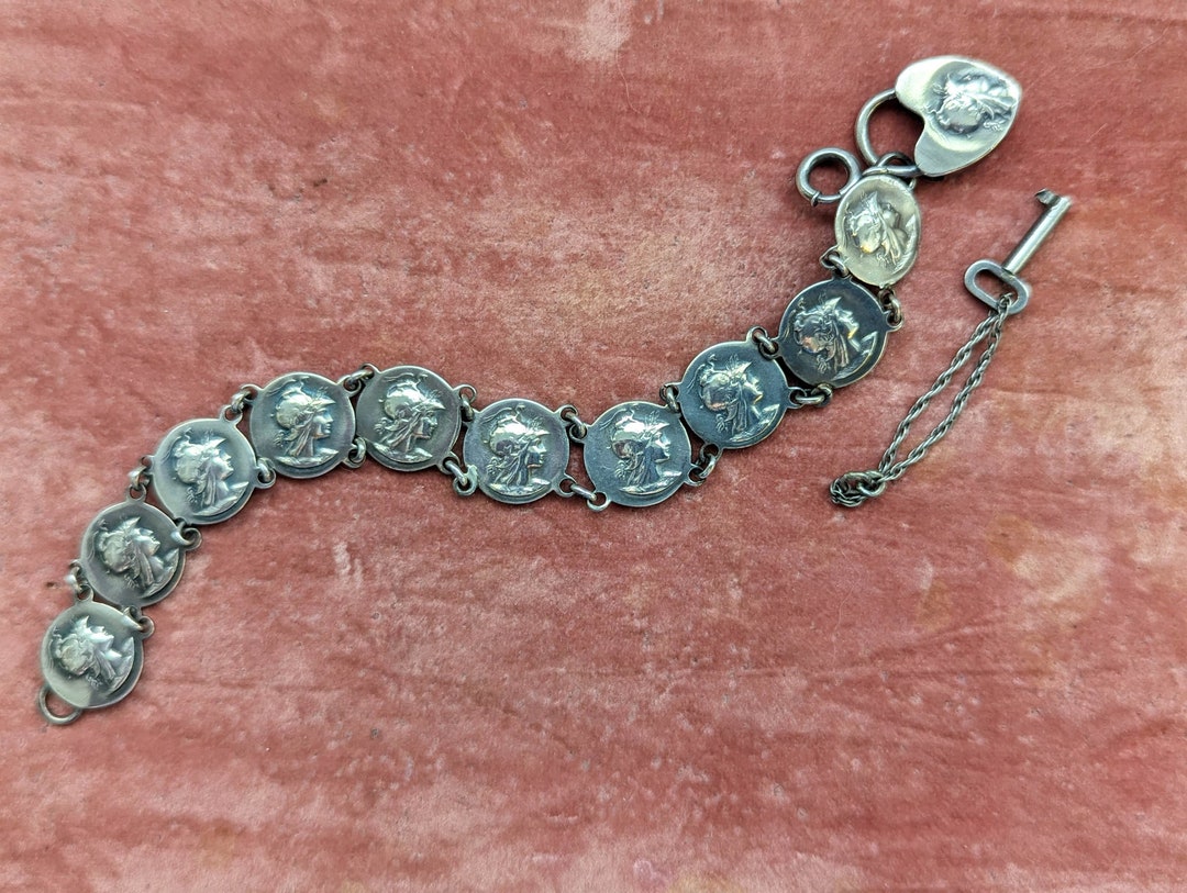 Antique Art Nouveau Sterling Silver Goddess Athena/minverva Padlock ...