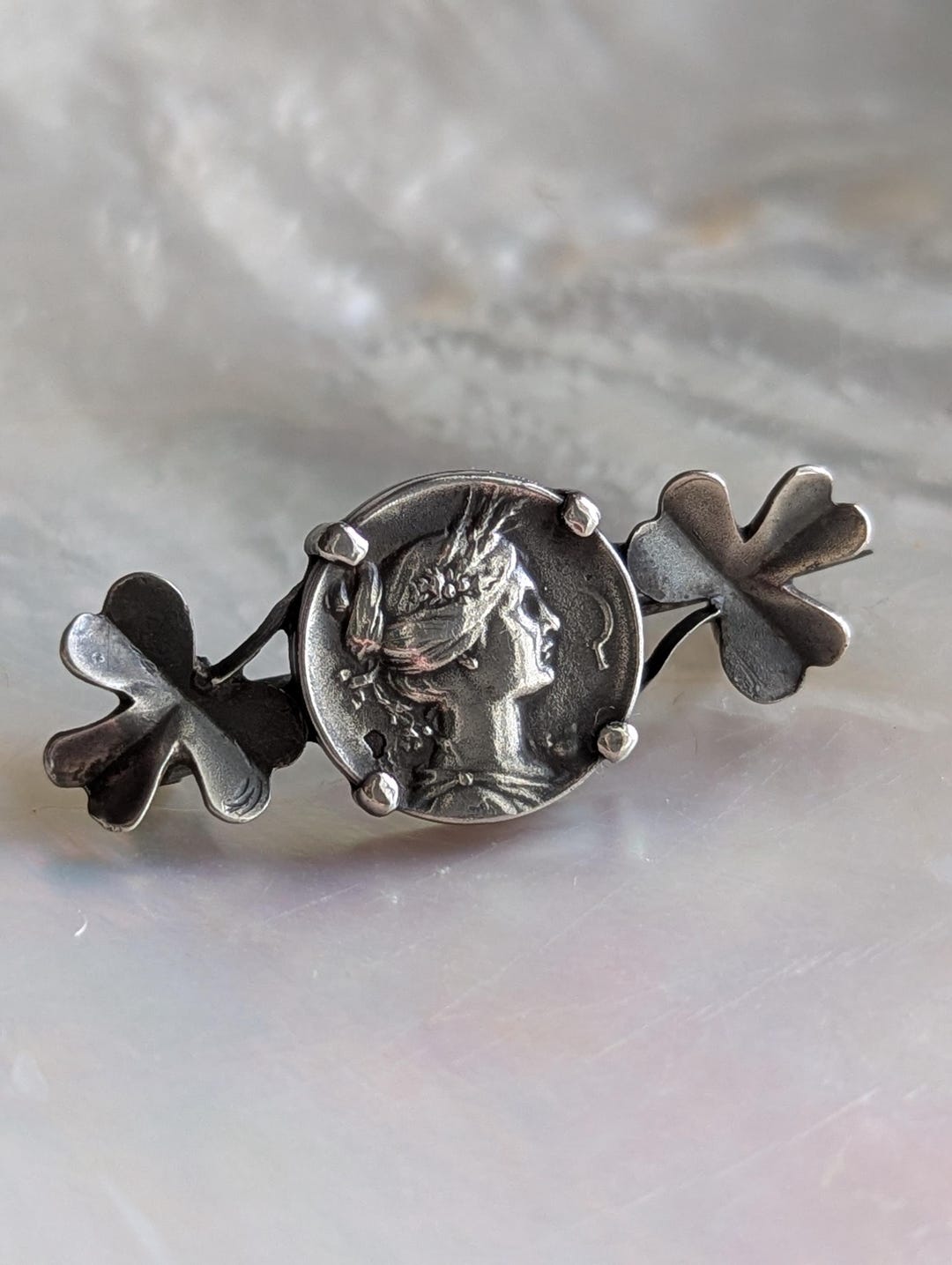 Antique Art Nouveau Demeter/ceres With 3 Leaf Clovers Sterling Silver ...
