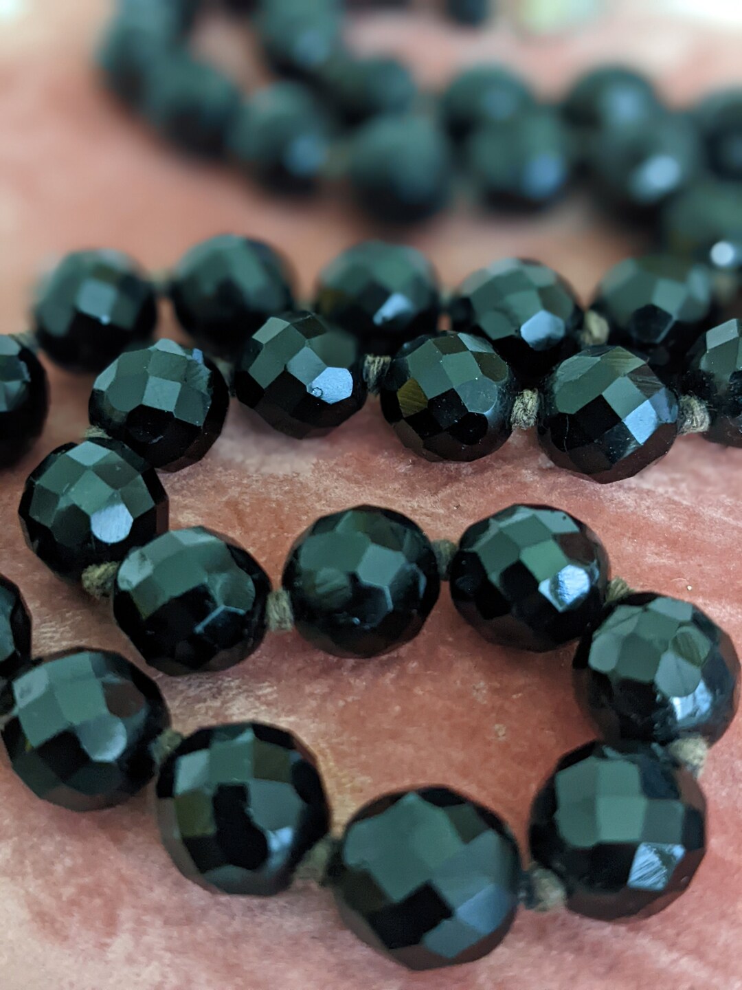 Antique Victorian French Jet Glass Bead Necklace // Faceted Black Glass ...