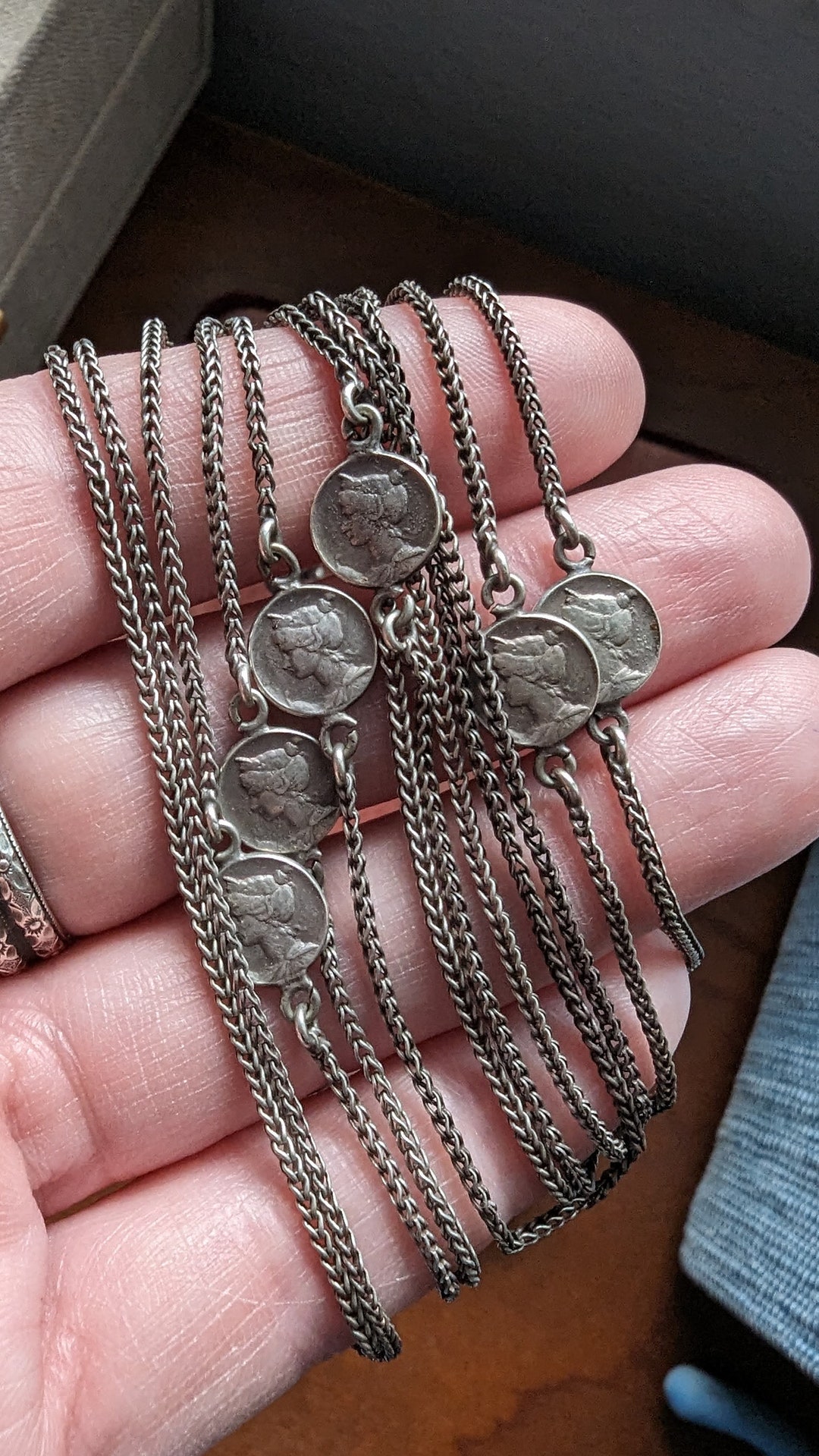 Antique Art Nouveau French Sterling Silver Goddess Hera Double Chain ...