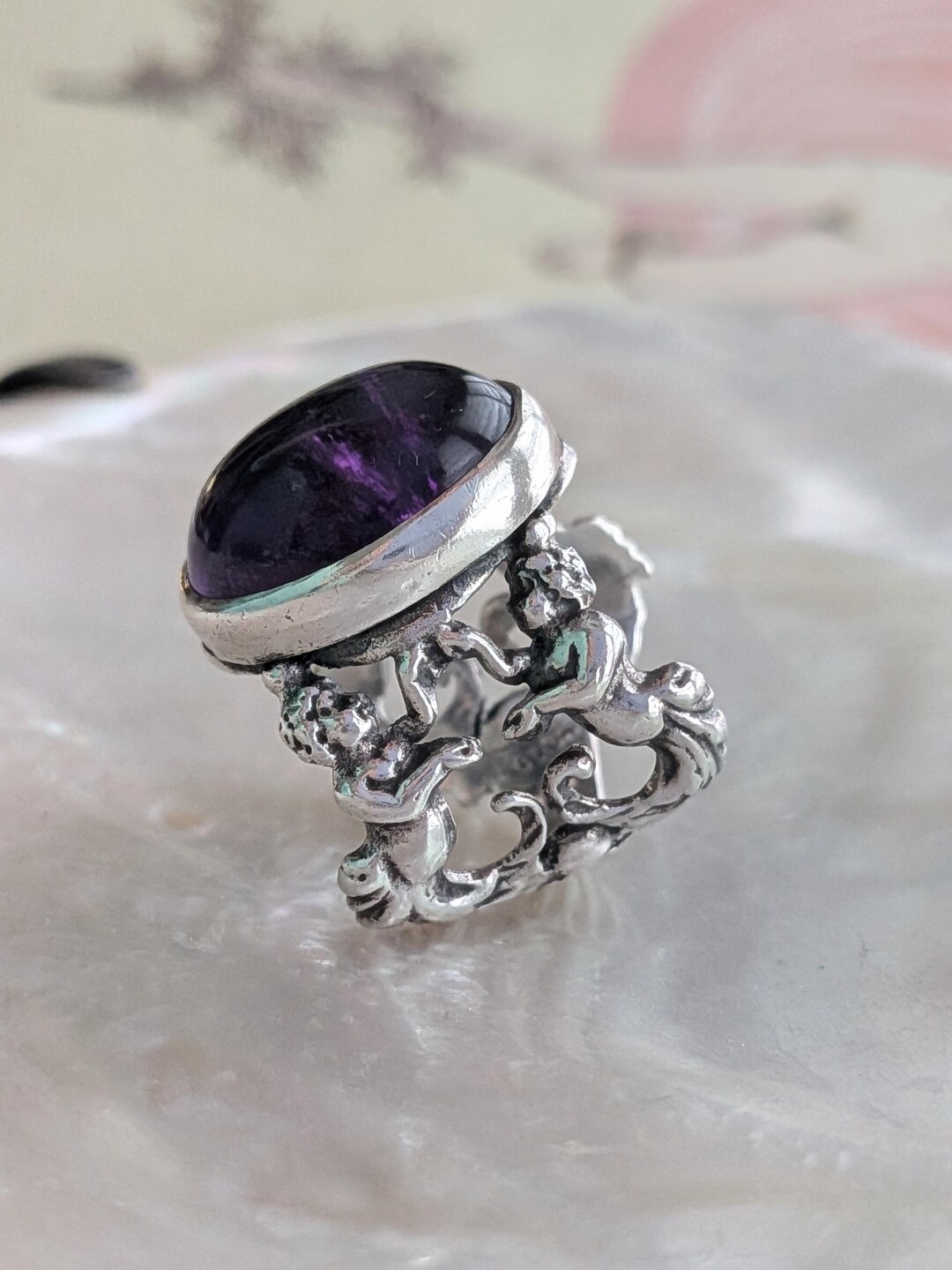 Vintage Rococo/baroque Revival Ring // Sterling Silver Mer-putti and ...