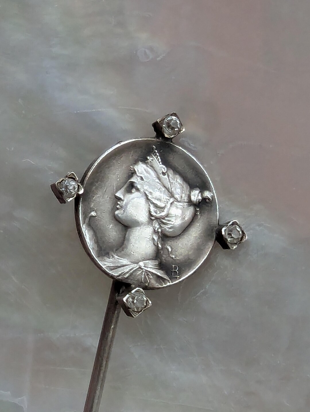 Antique Art Nouveau Hera/juno With Clear Paste Stones Stick-pin ...