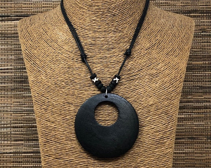 Circle Pendant Necklace Black Circle Necklace Wood Circle - Etsy