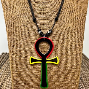 Handmade Wooden Ankh Necklace With Rastafarian Accents - Adjustable ...
