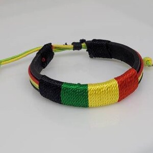 Rasta Leather Bracelet With Cords in Rasta Colors, Jamaican Bracelet ...
