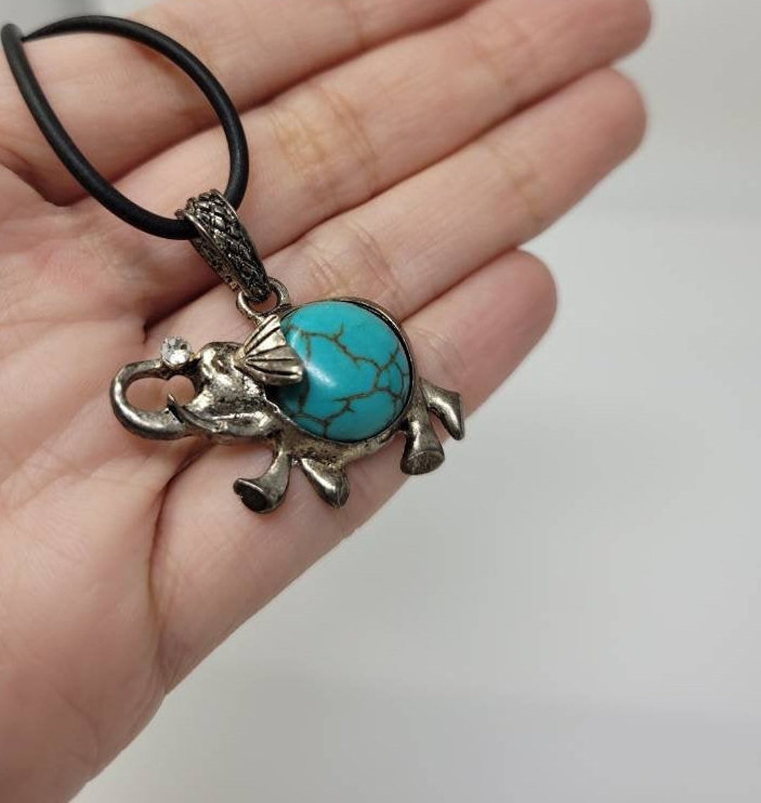 Elephant Necklace, Turquoise Elephant Necklace, Elephant Pendant ...