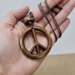 Brown Peace Sign Necklace -brown Hippie Necklace - Brown Peace Necklace ...