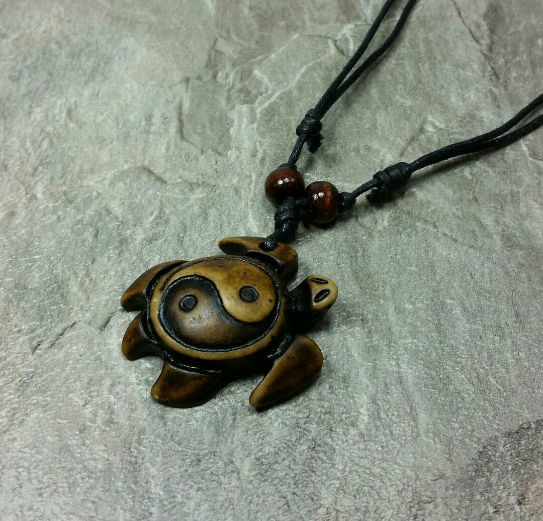 Brown Turtle Necklace With Yin Yang Symbol - Brown Turtle Pendant ...