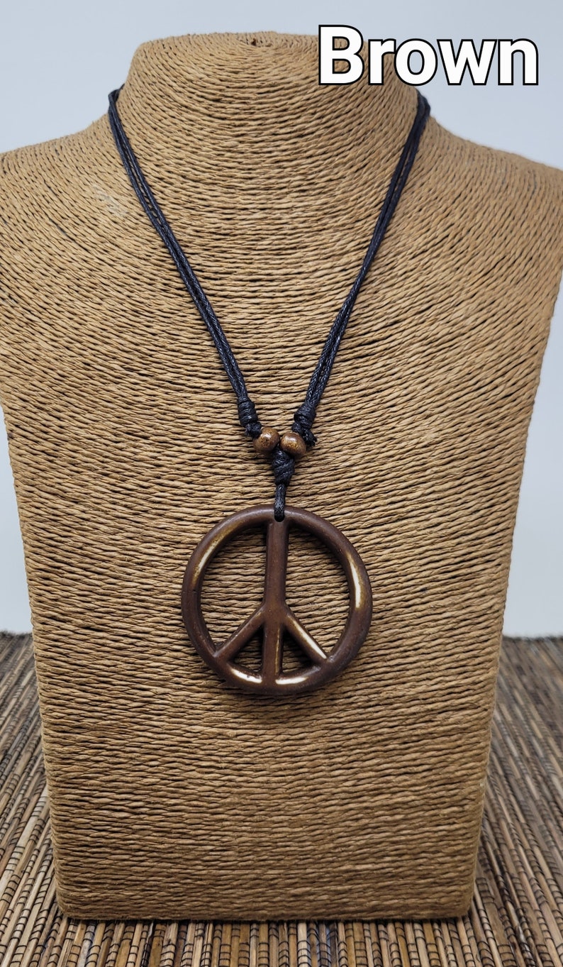 Brown Peace Sign Necklace brown Hippie Necklace Brown Peace - Etsy