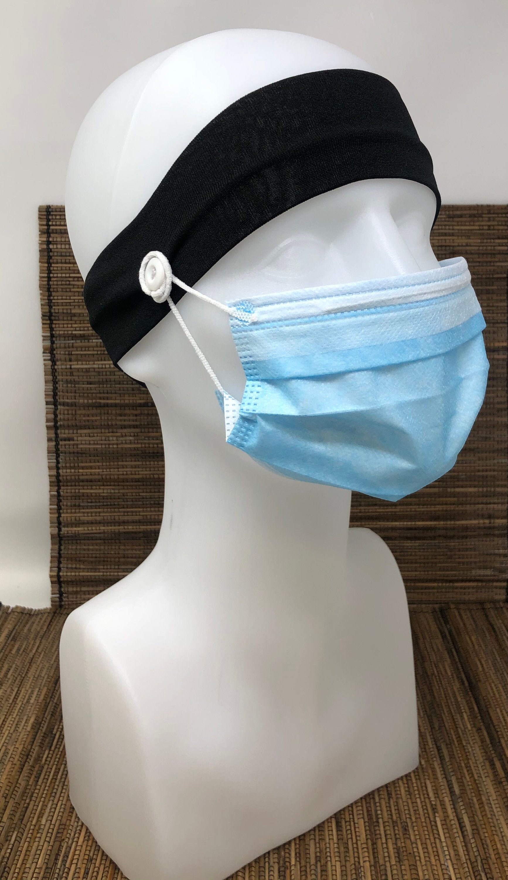 Black headband with buttons Black Headband for Mask Nurse | Etsy