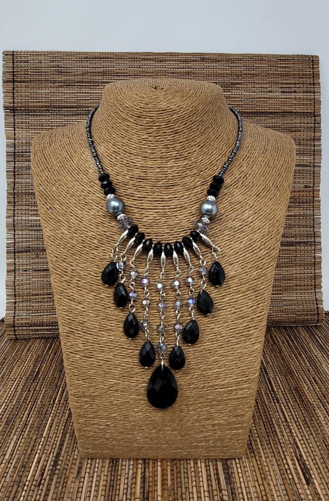 Collar negro y plateado, collar negro, collar multicapa, collares ...