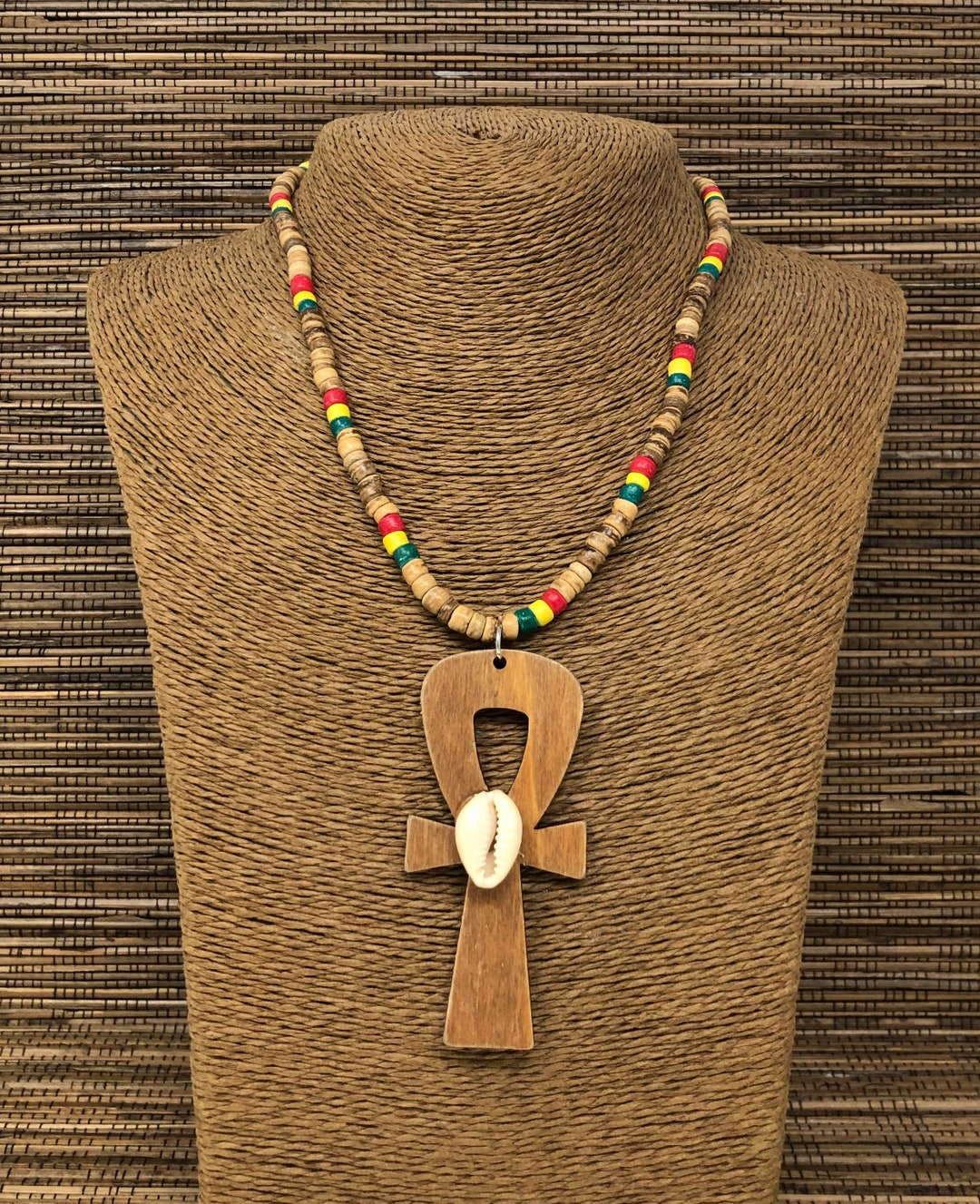 Ankh Necklace, Brown Ankh Pendant, Rasta Necklace, Egyptian Cross ...