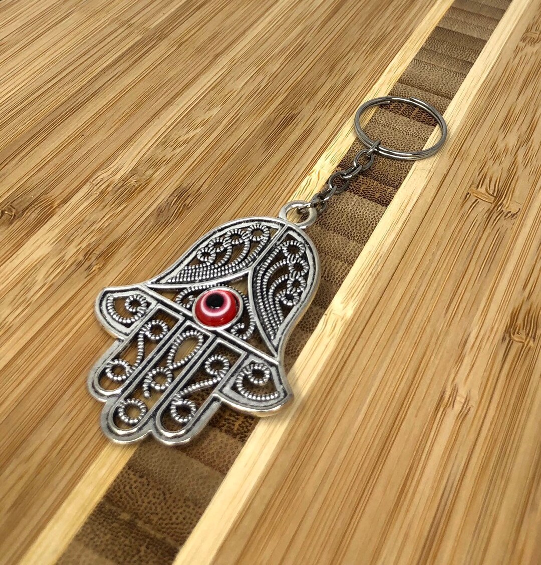 Hamsa Key Chain, Hand Keychain, Hand of Fatima Keychain, Red Eye ...