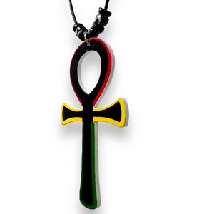 Handmade Wooden Ankh Necklace With Rastafarian Accents - Adjustable ...