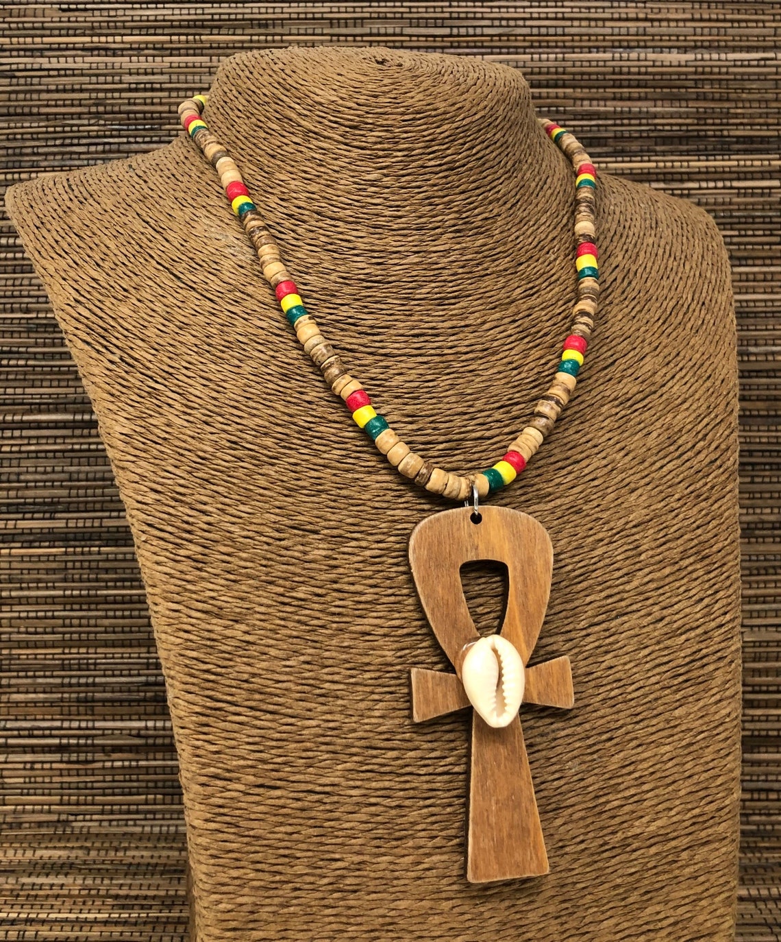 Ankh Necklace Brown Ankh Pendant Rasta Necklace Egyptian - Etsy