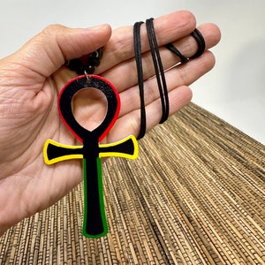 Handmade Wooden Ankh Necklace With Rastafarian Accents - Adjustable ...