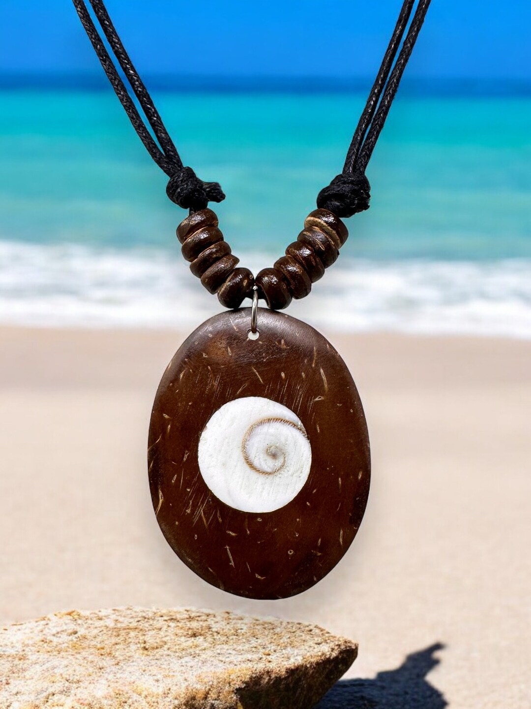 Handmade Seashell Necklace | Coconut Shell Pendant | Unisex Adjustable ...