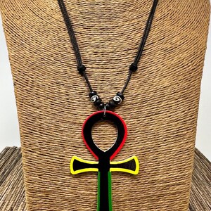 Handmade Wooden Ankh Necklace With Rastafarian Accents - Adjustable ...
