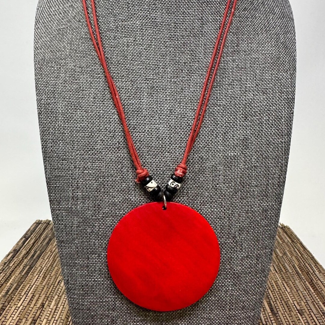 Red Disc Pendant Necklace - Etsy