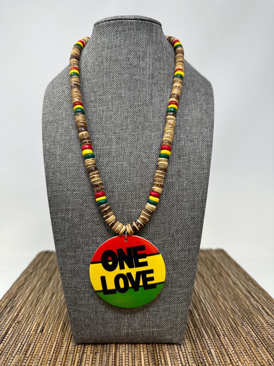 Rasta Necklace With One Love Wooden Pendant – Jamaican Beaded Jewelry ...