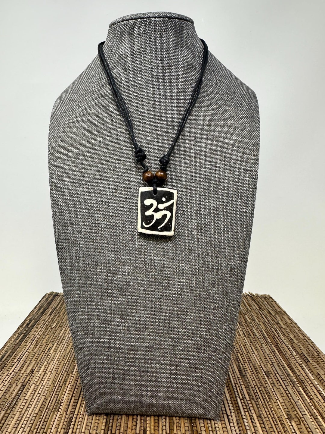 Ohm Aum Symbol Necklace – Rustic Rectangle Pendant, Adjustable ...