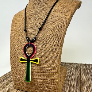 Handmade Wooden Ankh Necklace With Rastafarian Accents - Adjustable ...