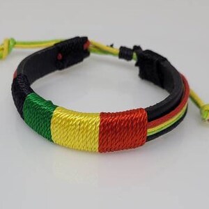 Rasta Leather Bracelet With Cords in Rasta Colors, Jamaican Bracelet ...