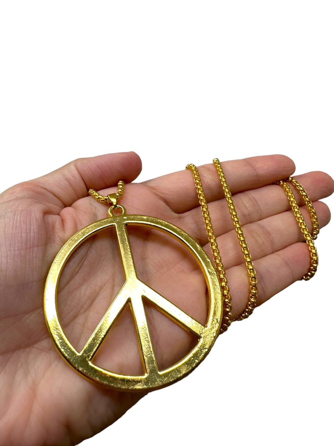Gold Tone Peace Sign Necklace, Hippie Necklace, Gold Peace Sign Charm ...