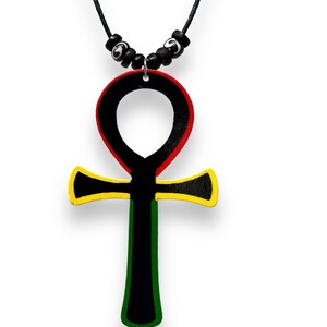 Handmade Wooden Ankh Necklace With Rastafarian Accents - Adjustable ...