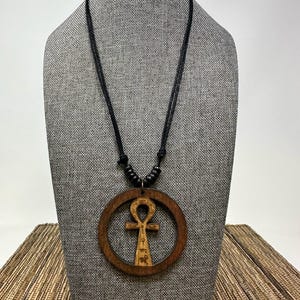 Handmade Wooden Ankh Necklace With Rastafarian Accents - Adjustable ...