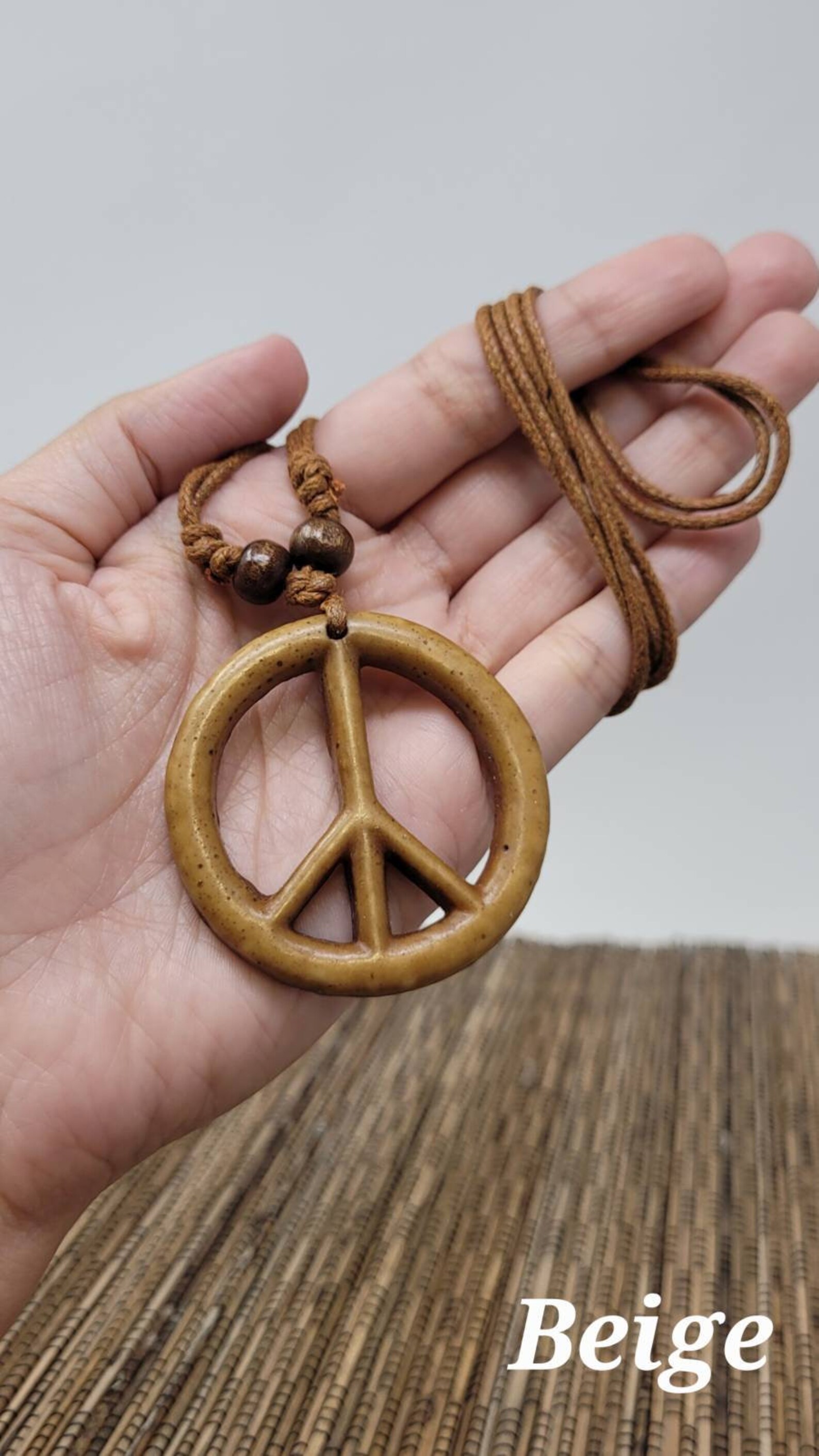 Brown Peace Sign Necklace brown Hippie Necklace Brown Peace - Etsy