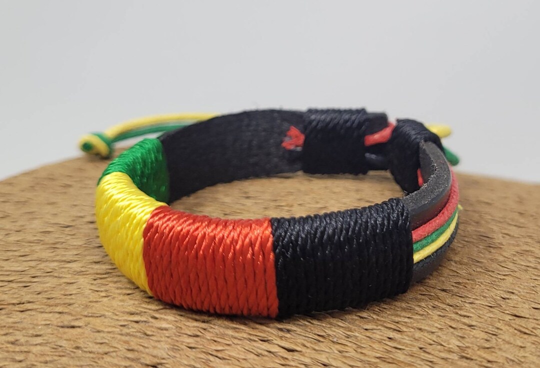 Rasta Leather Bracelet With Cords in Rasta Colors, Jamaican Bracelet ...