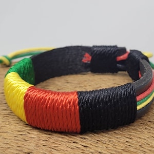 Rasta Leather Bracelet With Cords in Rasta Colors, Jamaican Bracelet ...